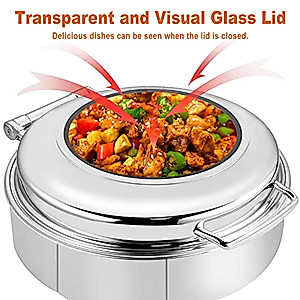Electric Round Chafing Dish Buffet Set 6 Quart Chaffing Servers With Glass Lid Chafers Buffet Food Warmer Set Chaffing Server With Cover Warmer For Food Parties