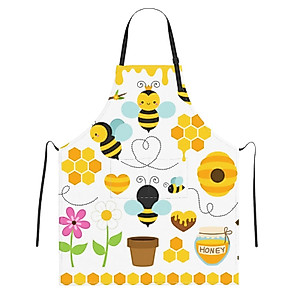 Echoserein Cute Bee Apron Adjustable Bib Aprons With 2 Pockets For Men Women Chef Waterproof Decorative For Kitchen Cooking Bbq Grilling