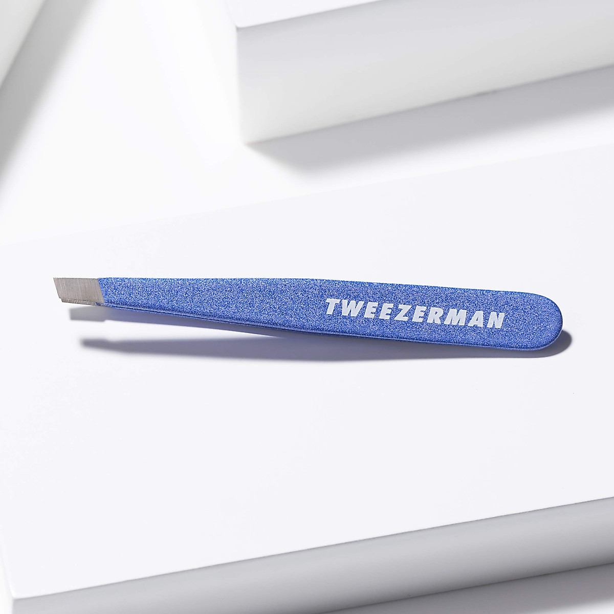 Tweezerman Mini Slant Tweezer - Tweezers for Eyebrows, Travel Tweezers for Eyebrows, Facial Hair, Ingrown Hair (Granite Sky)