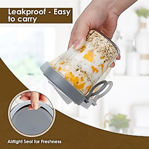 Quald Overnight Oats Containers with Lids, Folding Spoons and Divided Compartments for Fruit (4 Pack)