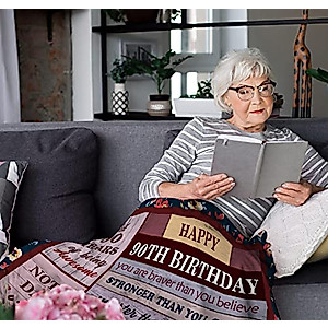 Muxuten 90th Birthday Gifts for Women Blanket 60"X50" - Gifts for 90 Year Old Woman - 90 Year Old Birthday Gifts for Women - 90th Birthday Decor Gift Ideas - 90th Birthday Gifts for Men Mom Grandma