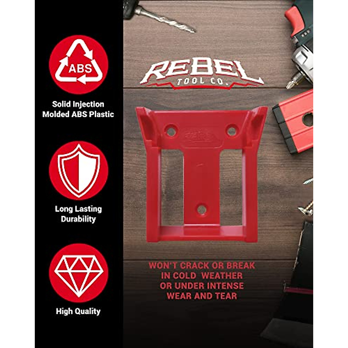 RebelToolCo Battery Holder Wall Mount (6 Pack) Battery Holder Mounts. Compatible with M18 Milwaukee Cordless Batteries. Tool Holder Storage Organizer for Battery, Accessories, & Tool Organization.