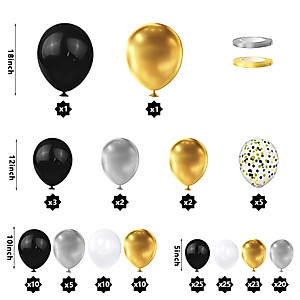144PCS Black Glod Sliver Balloons Garland Arch Kit Black Gold Confetti Balloons for Birthday Graduation Baby Shower Wedding Retirement Anniversary Party Decorations