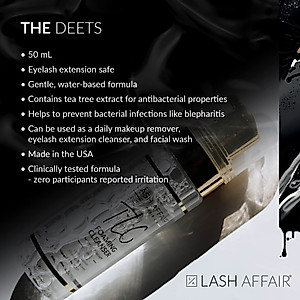 Lash Affair TLC Eye-Lash Extension Cleanser Foam Face Wash with Tea Tree Oil, Lash Shampoo, Facial Cleanser, Makeup Remover, Water-Based Eye-Lash Cleanser Oil-Free, 50 ml