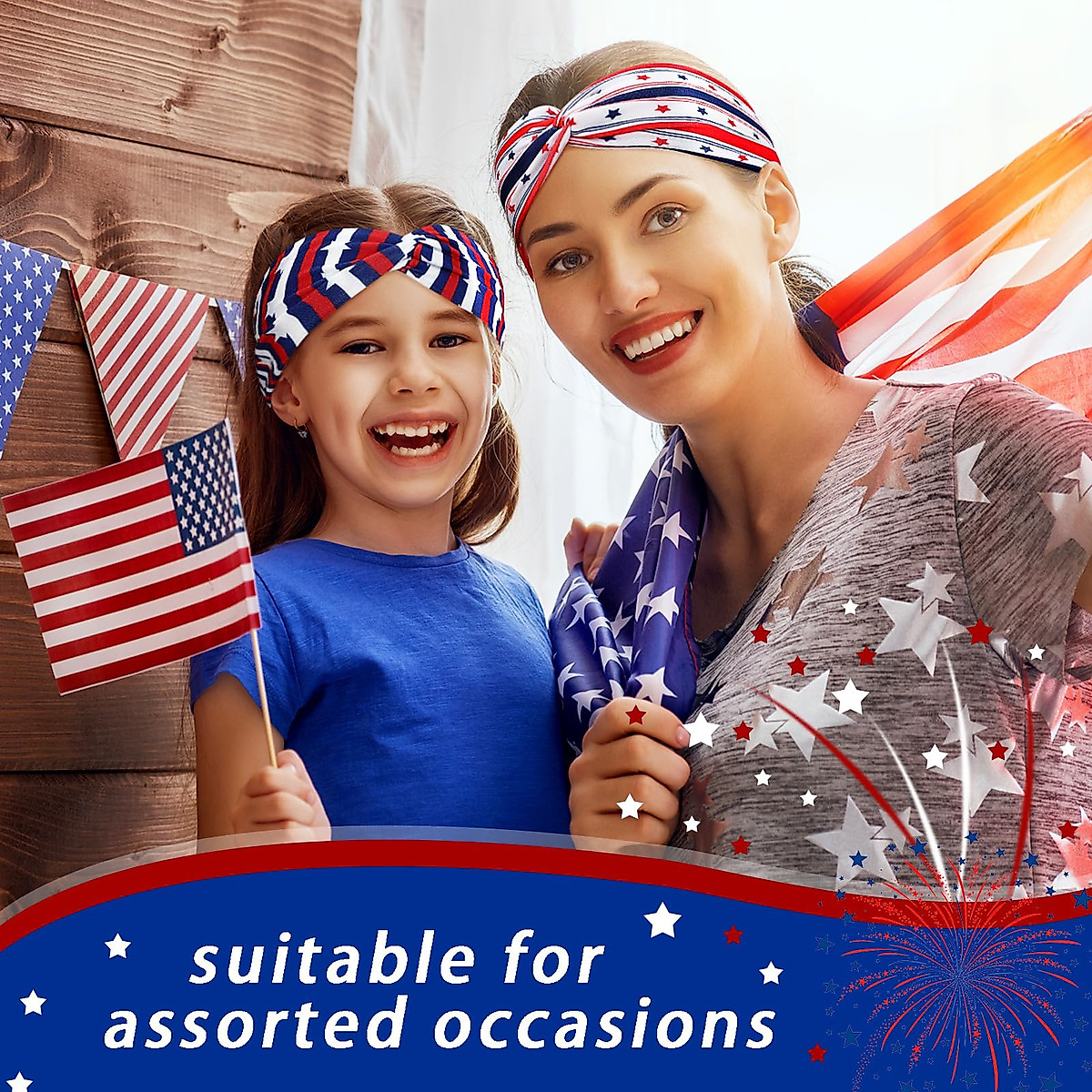 Unittype 20 Pcs Headband for Women Twisted Hair Band Bandanas Stretchy Athletic Headband Knot Unisex Wide Head Wraps for Women Yoga Running Exercise(US Flag)