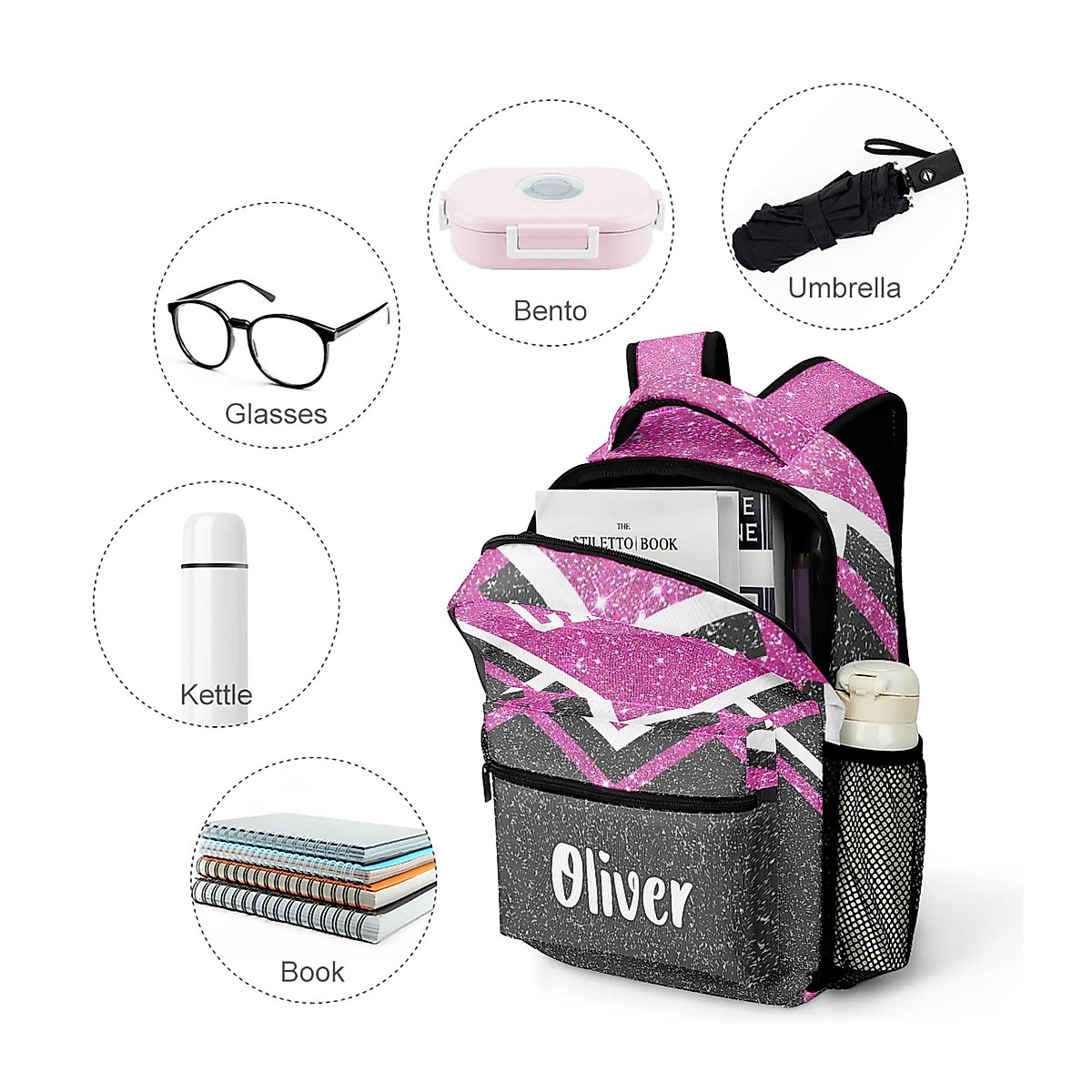 XOZOTY Rose Red Cheer Cheerleader Backpack Personalized Name Bag Bookbags Daypack for Kids Adult