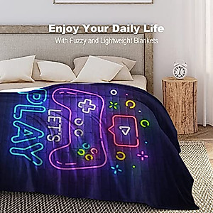 Guhothli Flannel Fleece Throw Blanket Super Soft Microfiber Blanket Fluffy Bed Plush Blanket Throw, Let's Play Funny Video Game Cozy Couch Blanket for All Seasons, 50x40 inches