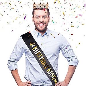 Birthday King Crown for Men Men Crown King Pageant Crown Birthday Crown and Birthday King Sash Party Decoration Prom Birthday Gift for Men (Gold with Black, 6 x 6 Inches)