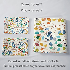 MULLEPP Floral Duvet Cover Queen 3 Pieces Eucalyptus Leaves Comforter Set with Zipper Corner Ties, Botanical Boho Duvet Cover and Pillow Shams Soft Microfiber Bedding Set for All Season