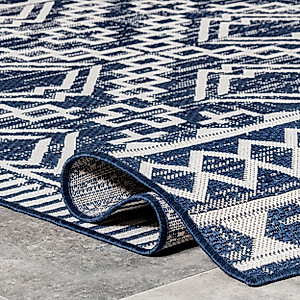 nuLOOM 4' x 6' Outdoor Performance Area Rug, Stain Resistant, Weather Resistant, High Traffic, Patio, Balcony, Outside, Cari Blue