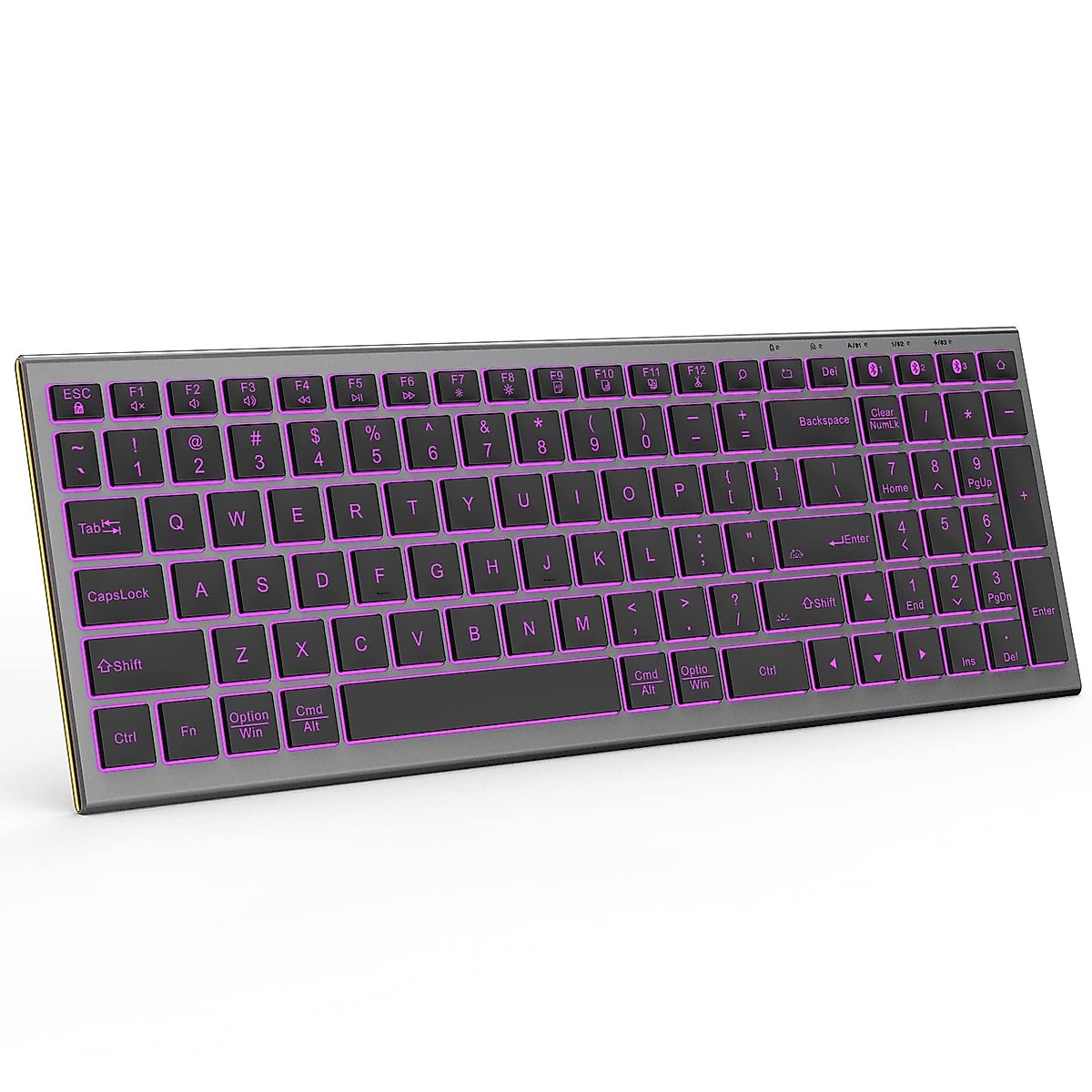 VIVEFOX Bluetooth Wireless Backlit Keyboard for 3 Device, Rechargeable Keyboard QWERTY Cordless Ultra-Thin Silent Keyboard for PC, Laptop, Tablet, MacBook, iPad, iMac, Smartphone, Space Gray