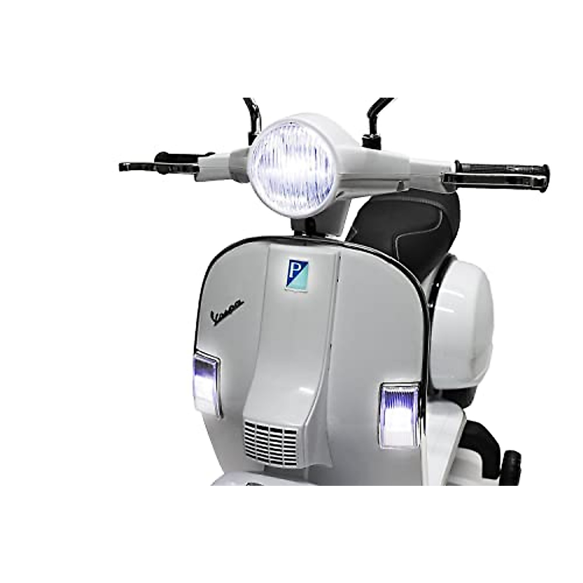 Best Ride On Cars Vespa Scooter, 12V Battery Powered Ride On Car - Electric Scooter for Kids with Leather Seat, Real Lights & Sounds, USB/AUX/SD Slot, Ages 2-5 Years Old, White, Large