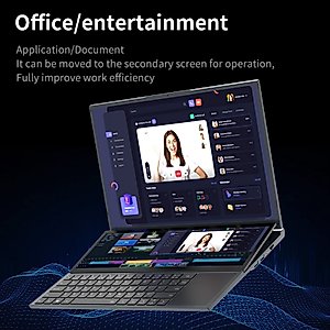 Focket 16in and 14in Dual Screen Laptop with Touch Display, Laptop for Win11 for Intel for Core I7 Processor, Total Cores 6 Total Threads 12, 8G RAM 64G ROM Solid State, 13600mAh