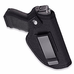 Universal Gun Holster for Men & Women, IWB/OWB Waist Belt Pistol Holster for Glock 380 9mm Gun Holster for Concealed Carry Handgun Right/Left Hand Draw (Black)