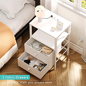 KAI-ROAD White Night Stand with Charging Station and USB Ports, Small Nightstand with Drawers and Shelf Storage End Table for Bedroom, Dorm, Modern Bedside Table