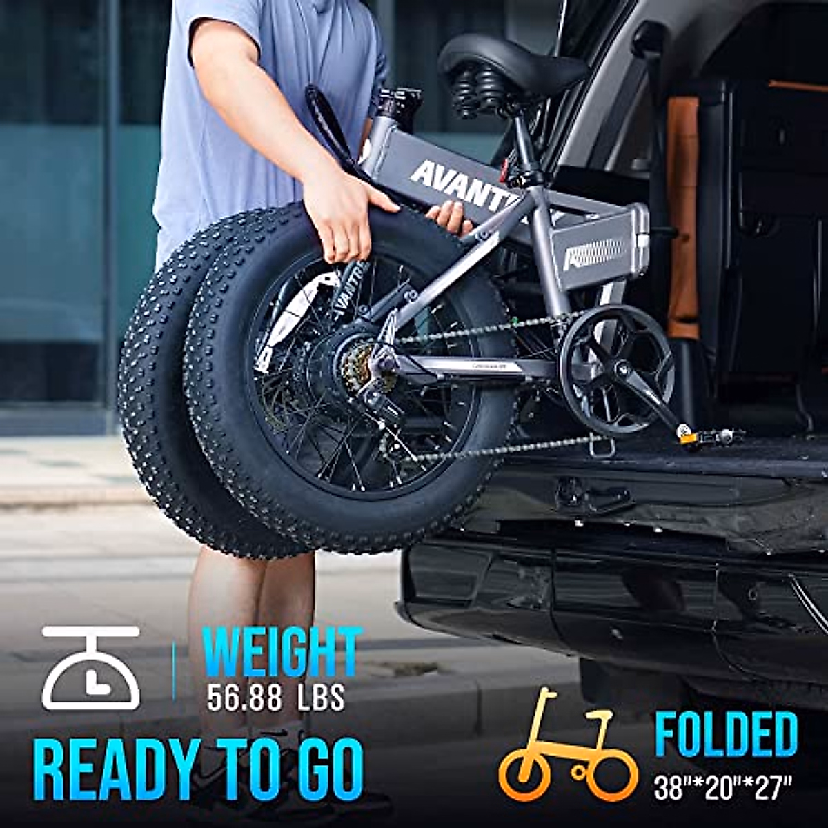 AVANTREK Cybertrack 200 Electric Bike Foldable 20"x4" Fat Tire Electric Bicycle, 1.5X Faster Charge, 500W Brushless Motor 48V/10Ah Removable Battery, Shimano 7 Speed - Silver