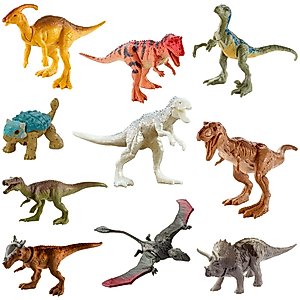 Mattel Jurassic World Camp Cretaceous Multipack with 10 Mini Dinosaur Action Figures, Realistic Sculpting & One or More Movable Articulation Points Iconic to Its Species, 4 Years Old & Up