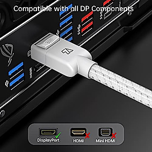 Teleadapt DisplayPort 1.4 Cotton-Braided Cable, 8K@60Hz, 5K@60Hz 4K@120Hz and HDR Support. Suitable for Laptop, PC, Projector, TV, Gaming Monitor. Black, 6.6ft (2 Metres) White