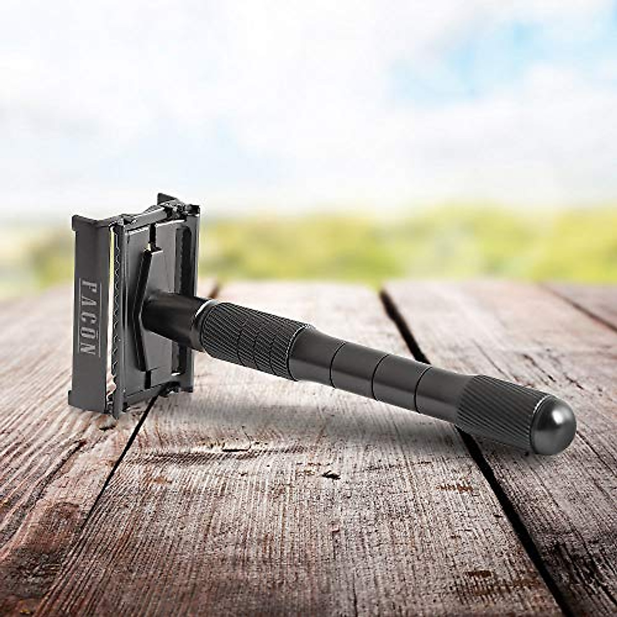 50 BLADES + Facón Classic Long Handle Double Edge Safety Razor - Platinum Japanese Stainless Steel Blades - Butterfly Open Shaving Razor for Smooth Wet Shaving Experience - 200+ Shaves