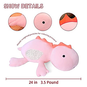 Dinosaur Weighted Plush, 24" 3.5 lbs Character Weighted Stuffed Animals Series, Cute Dino Plushie Dolls Throw Pillow Birthday Gifts for Children Kids Adults (Pink)