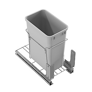 Dowell Alu Bottom Mount Pull- Out Waste Container W/Door Mounting Kit - Single Grey Recycling Bin- for Both 15” Frameless & Face Framed Cabinet -4012 0115 35