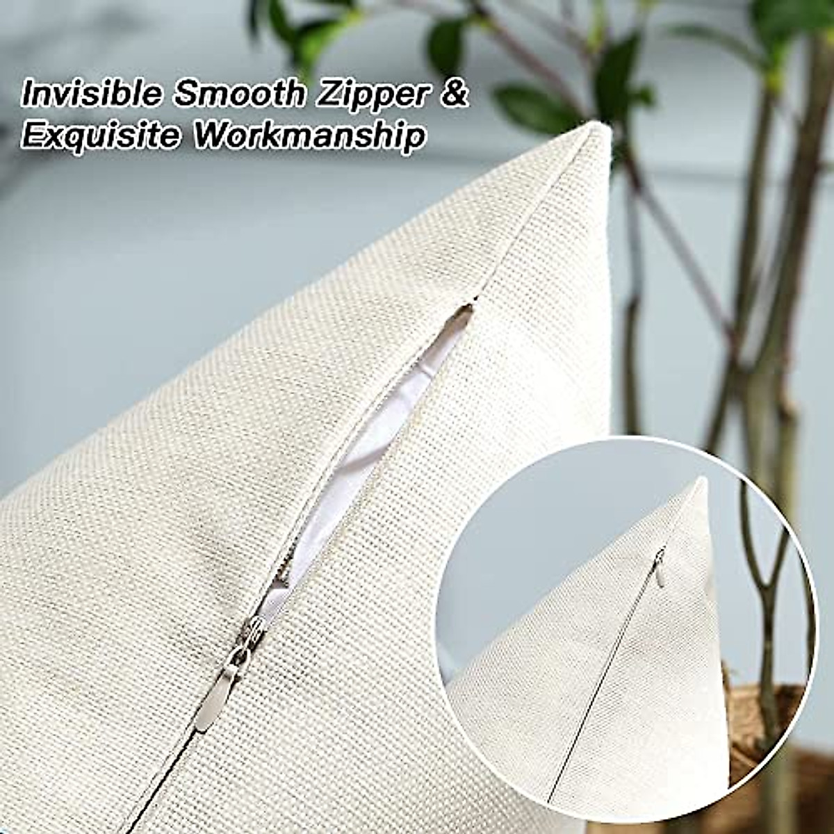 OTOSTAR Pack of 2 Outdoor Waterproof Decorative Pillow Covers 18x18 Inch Linen Geometry Pillowcases Cushion Case Garden Throw Pillow Covers Pillows Shell for Patio Furniture Couch Tent Balcony (Black)