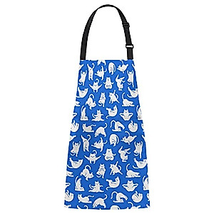 XMNYGJ Adjustable Bib Apron Unisex Yoga Cat Waterproof Chef Aprons with 2 Pockets Long Waist Tie for Kitchen Cooking Crafting BBQ Drawing Baking Gardening Salon