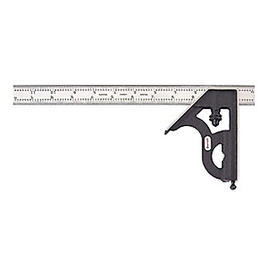 Starrett Steel Combination Square with Square Head - 12" Blade Length, Cast Iron Head, Hardened Steel, Reversible Lock Bolt, Scriber, 4R Graduation Type - C11H-12-4R