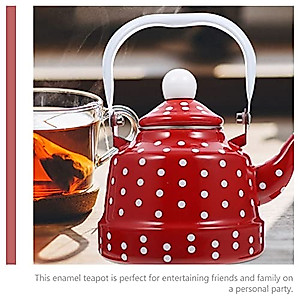 STOBAZA Tea Pot Tea Pot Tea Kettle Stovetop Ceramic Enameled Teapot Red Dot Tea Kettle Stainless Steel Water Boiling Pot for Kitchen Stovetop 1.7L Tea Pot Tea Kettle Stovetop Tea Kettle Stovetop