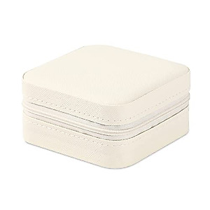 Portable Travel Mini Jewelry Box Leather Jewellery Ring Organizer Case Storage Gift Box Girls Women (2pcs White).