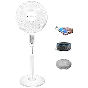 Technical Pro Smart Oscillating Pedestal Fan, 3 Speed Portable 16” WIFI Enabled Standing Fan w Adjustable Height, 270 Degree Oscillation, Tilting, Timer & Sleep mode compatible w/Alexa/Google (White)