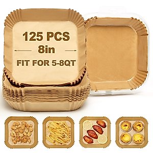 PPUU Air Fryer Liners Disposable, 8 inch Air Fryer Parchment Paper Compatible with COSORI/InstantPot 5-8 QT Air Fryer Oil-Resistant, Resistant to 428°F, Clean in One Second, Reinforced, 125pcs