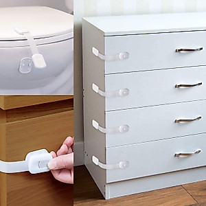 ABC123 - Child Safety Strap Locks (5 Pack) for Baby Proofing Cabinets, Drawers, Fridge & Toilets - Adjustable Strap Latches with Strong Adhesive, No Drilling Needed