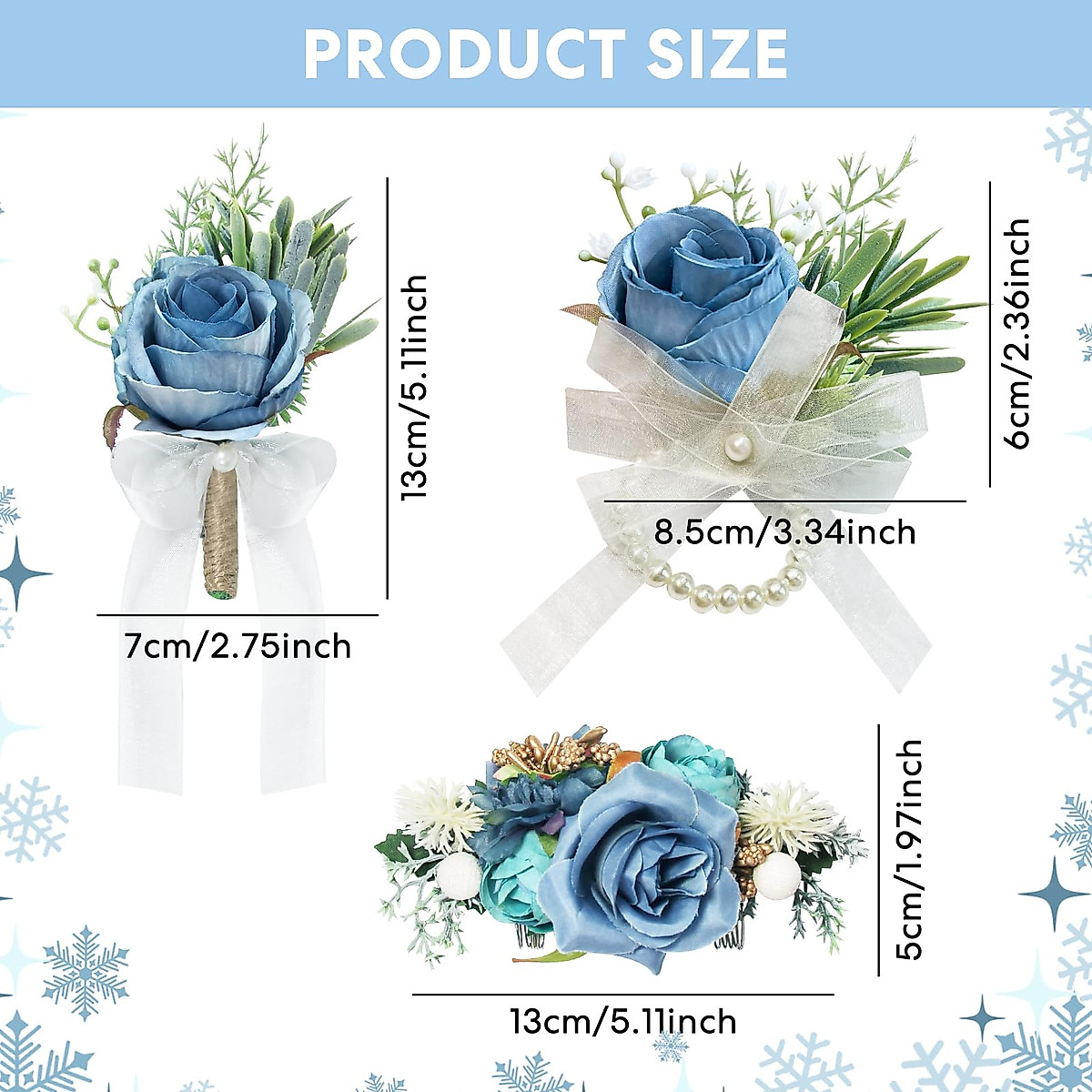 Footfox Blue Rose Corsage and Boutonniere Set with Bridal Hair Comb, Corsages for Wedding