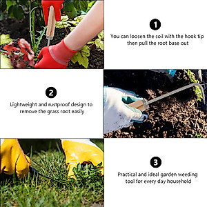 generic 2pcs Gardening Tool Single Claw Root Hook Manual Root Lifter Weeder Stainless Steel Weeds Remover Classic Weeder Garden Lawn Transplant Bonsai Tools