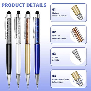 MengRan Cute Pens Bling Bling 2-in-1 Slim Crystal Diamond Stylus Pens and Black Ink Ballpoint Pens (12 colors)