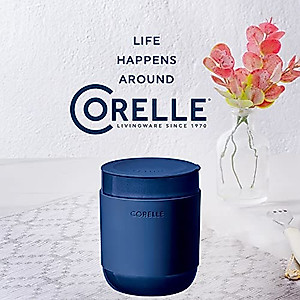Corelle Stoneware 4-Pc Tumbler Set of 2 with Lids, Handcrafted Artisanal Travel Mug, Solid Glaze Stoneware, 13-1/2-Oz Travel Coffee Mug Set, Navy