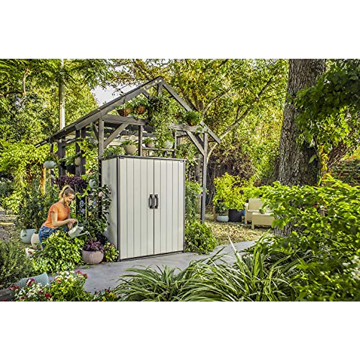 Keter Premier Tall Resin Outdoor Storage Shed for Patio Furniture, Pool Accessories, and Bikes