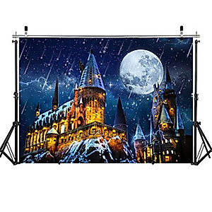 LYCGS 7X5FT Halloween Backdrop Magic Castle School Backdrop Wizard Background Night Moon Backdrop Kids Birthday Party Banner Halloween Photo Backdrop Kids Halloween Photography Backdrop X-87
