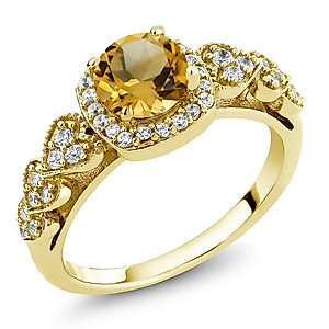 Gem Stone King 18K Yellow Gold Plated Silver Yellow Citrine Ring For Women (1.02 Cttw, Gemstone Birthstone, Available in size 5, 6, 7, 8, 9)