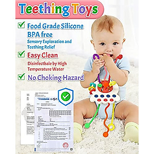 Yetonamr Baby Sensory Montessori Toy for 6-12-18 Months, Pull String Silicone Teething Toy, Educational Bath Learning Birthday Gift Travel Toy for 1 2 3 Year Old Boy and Girl Infant Toddlers