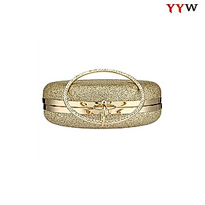 Women's Round Ball Clutch Rhinestone Ring Handle Designer Wristlets Handbag Purse Wedding Party Prom Evening Bag (Gold)