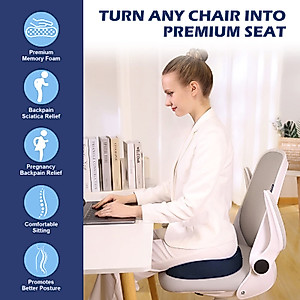 Ainiv Seat Cushion Office Chair Cushions, Memory Foam Seat Cushion, Adjustable Non-Slip Coccyx Cushion for Car Seat, Office Chair or Wheelchair, Suitable for Relieve Back, Hip and Tailbone Pain-Blue
