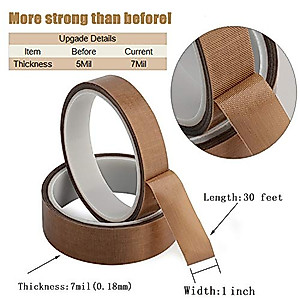 Teflon Fabric Tape, 1 Inch 30 Feet PTFE Tape for Vacuum Sealer Machine, Hand Impulse Sealers Insulation PTFE Coated Fiberglass Adhesive Tape Compatible with FoodSaver, Seal A Meal, Weston, Cabella