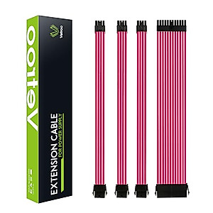 Vetroo PSU Extension Cable Sleeved Customization Mod PC Power Supply Cable, Soft Nylon Braided with Comb Kit 18AWG ATX/EPS/8 Pin PCI-E/6+2 Pin PCI-E (Pink)
