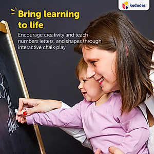 Kedudes Non-Toxic Dustless Chalk with Eraser (24 pack) - 12 Colored Chalk + 12 White Chalkboard Chalk and Chalk Board Eraser for Teachers, Sidewalk Chalk for Kids, Outdoor Chalk, School Supplies Chalk