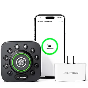 ULTRALOQ U-Bolt Pro Smart Lock + Bridge WiFi Adaptor, 6-in-1 Keyless Entry Door Lock with WiFi, Bluetooth, Biometric Fingerprint and Keypad, Smart Door Lock Front Door, Deadbolt Lock Edition