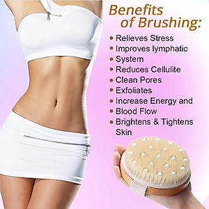 Daailoktau Natural Bristle Dry Body Brush Exfoliating Body Scrubber with Massage Nodules for Dry Skin, Cellulite and Lymphatic Drainage