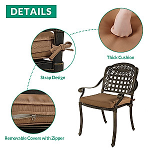 VIVIJASON 7-Piece Patio Furniture Dining Set, All-Weather Cast Aluminum Outdoor Conversation Set, Include 6 Cushioned Chairs and a Rectangle Table with Umbrella Hole for Balcony Lawn Garden Backyard