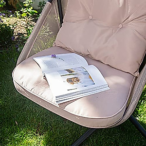 Barton Hanging Chair Egg Chair Cushion w/Canopy Indoor/Outdoor Basket Lounge Seat Collapsible Egg Chair, Beige